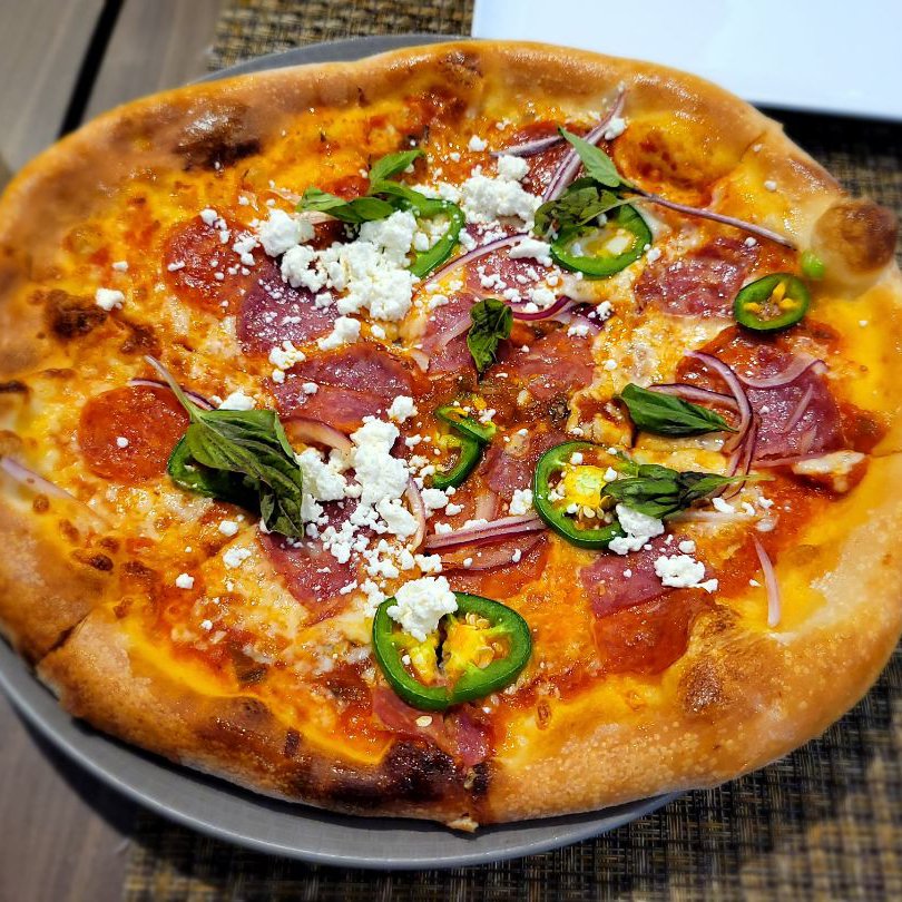 Spicy Italian Meat Pizza @ Wolfgang Puck Cancun Airport on Eaten